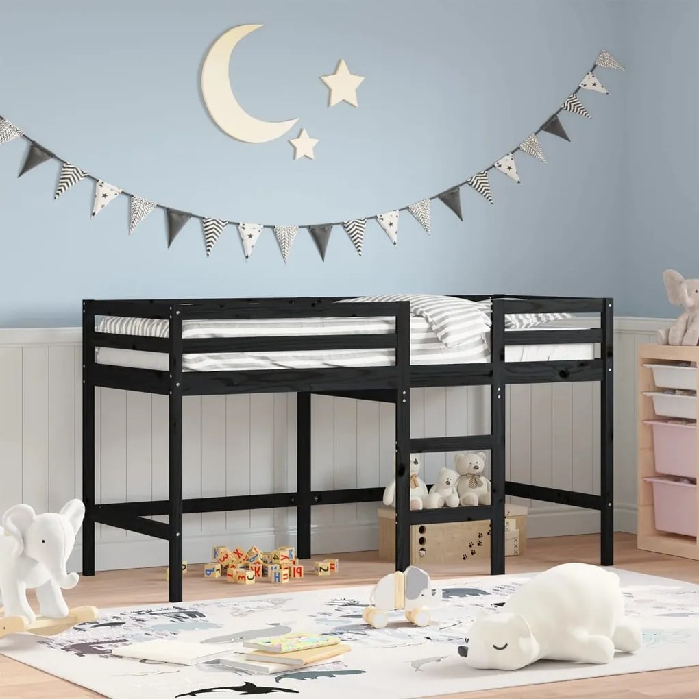 Dětská patrová postel se žebříkem černá 90x190 cm borové dřevo,  835894