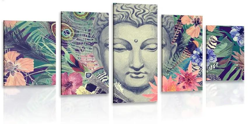 5-dílný obraz Buddha na exotickém pozadí