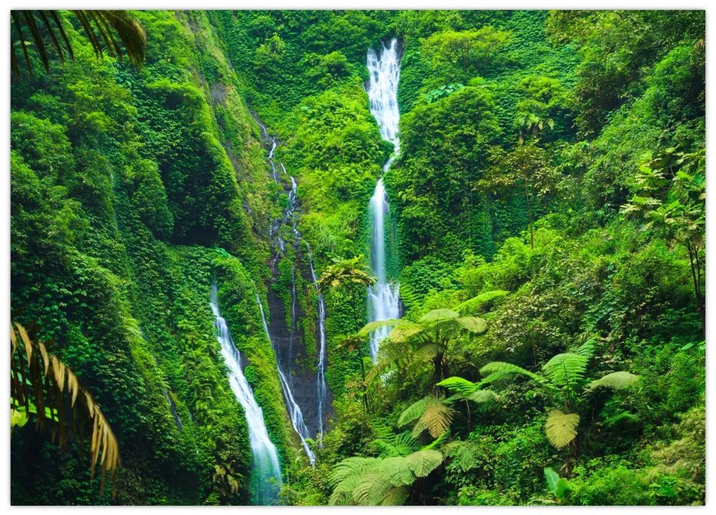 Skleněný obraz - Vodopády Madakaripura, východní Java, Indonésie (70x50 cm)