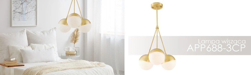 Toolight - Závěsné svítidlo 3xE27 z mléčného skla APP688-3CP, bílá-zlatá, OSW-05366