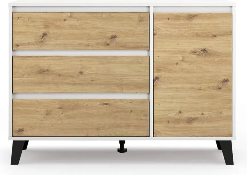 Komoda Borg 1d3s bílá / dub artisan