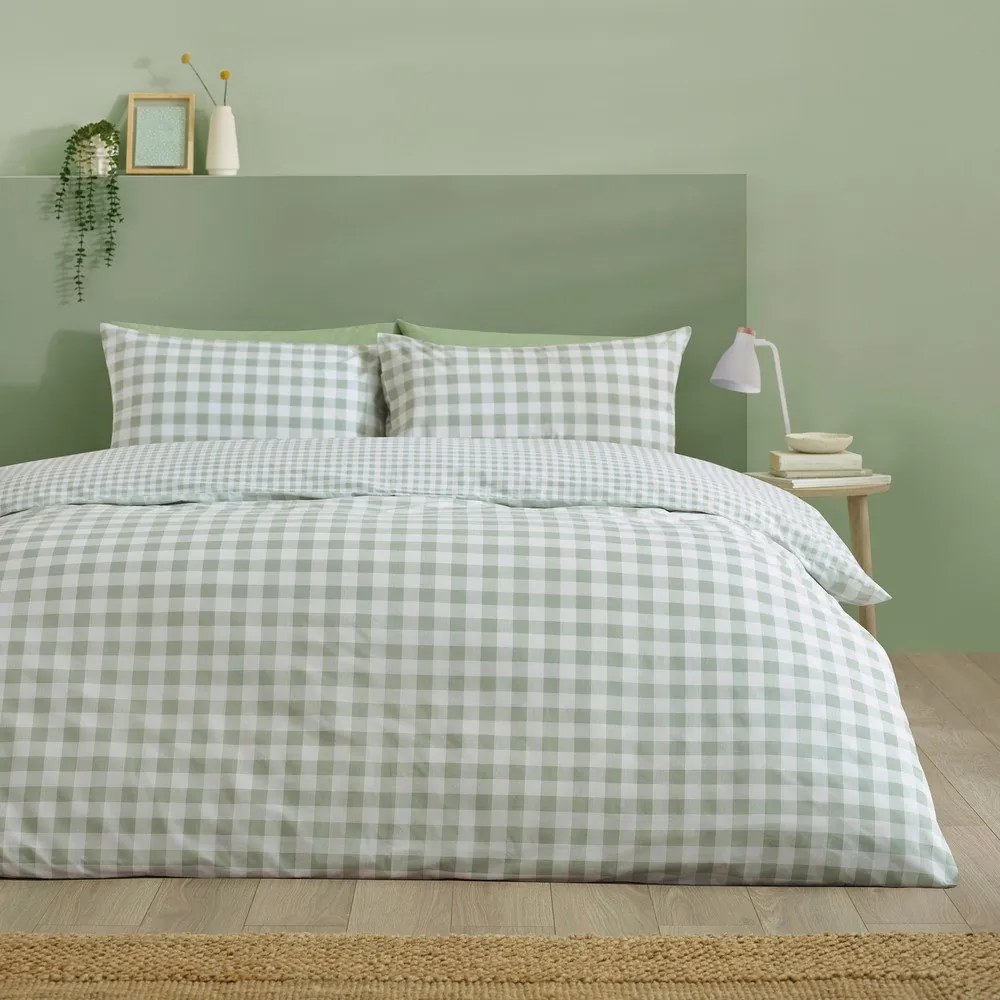 Zelené 3dílné povlečení na dvoulůžko 200x200 cm Bamford Gingham Check – Catherine Lansfield