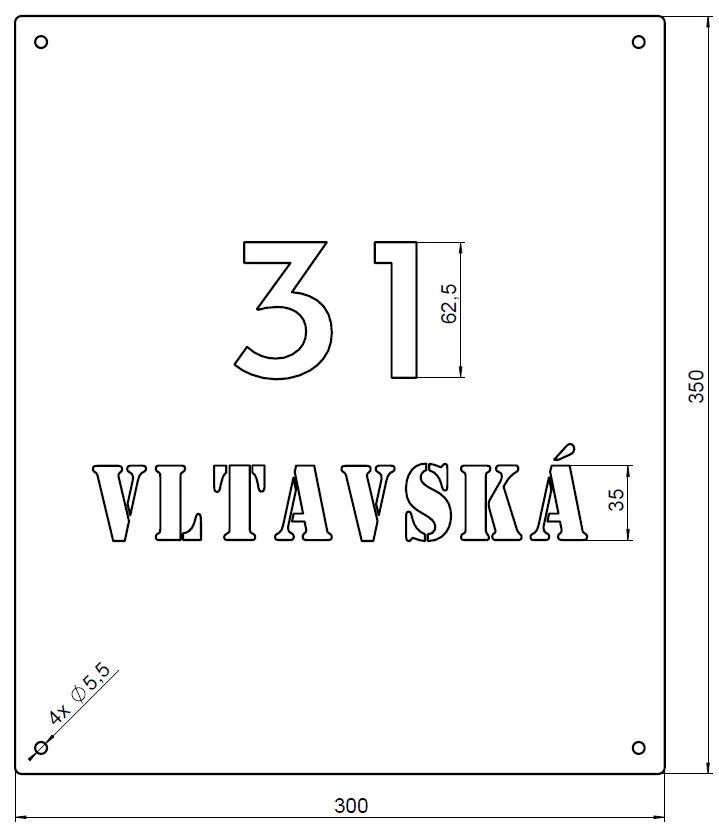Domovní číslo tabulka lakovaná 12 Velikost: 40 x 35 cm (XL) - Doporučujeme, Odstín: RAL 9005 - černá