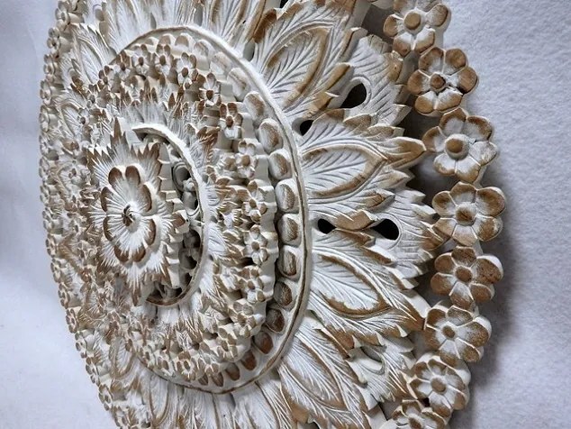 Závěsná dekorace MANDALA 3D, béžová, 90 cm, teakové dřevo