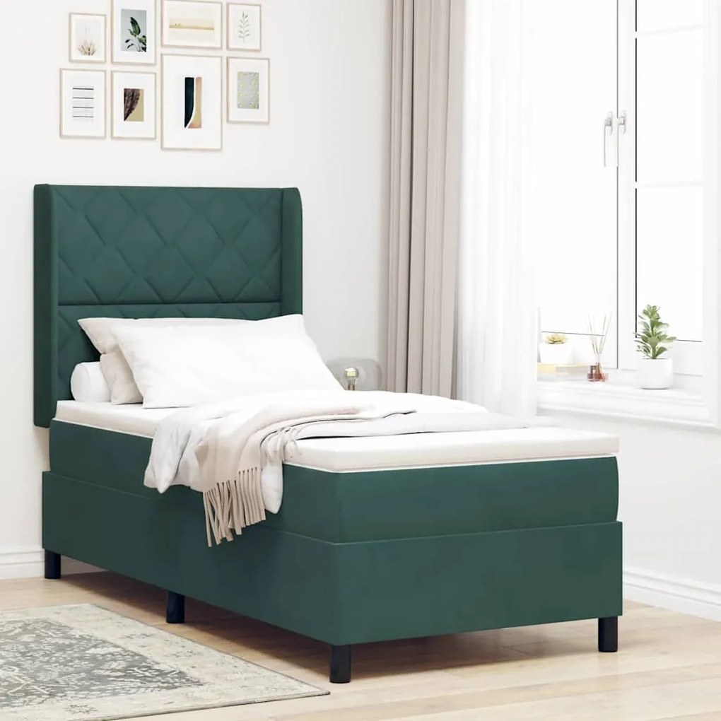 Postel s boxspringem s čelo Tmavě zelená 100 x 200 cm samet 3342053
