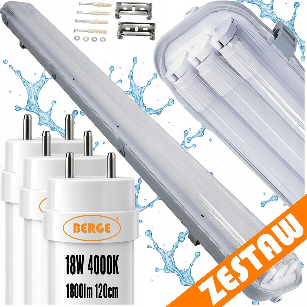 LED hermetické svítidlo 120cm 54W 5400lm 4000K + 3x prémiové LED trubice