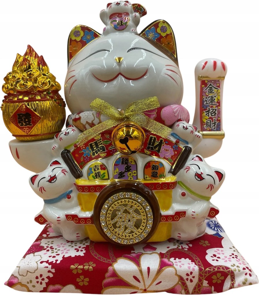 Japonská kočka Maneki-Neko Štěstí Porcelán 28 cm