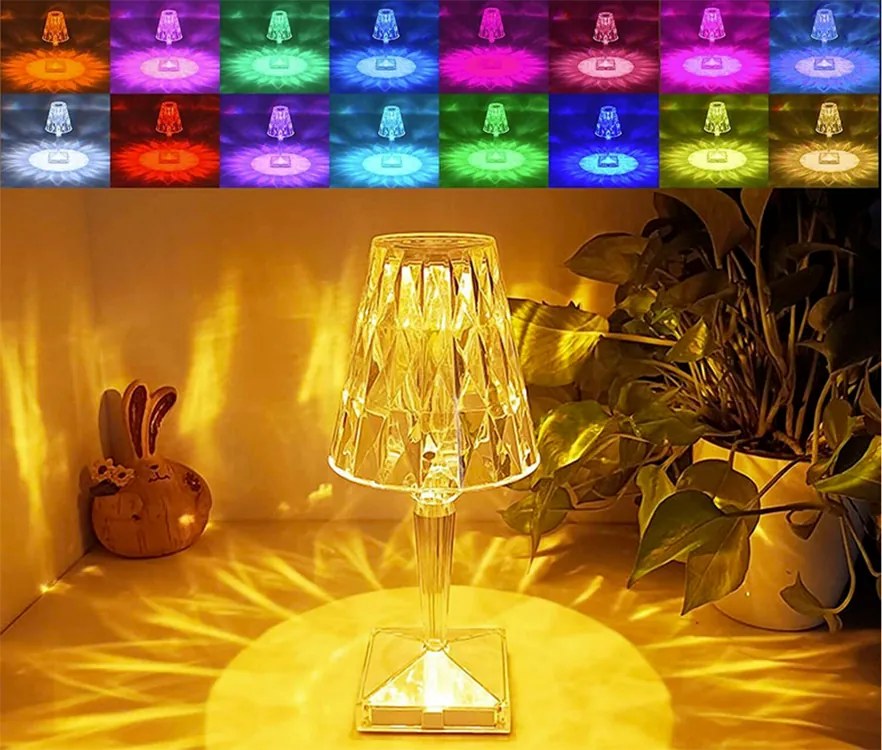 Verk Group Stolní lampa vedla křišťálový rgb usb dálkové ovládání
