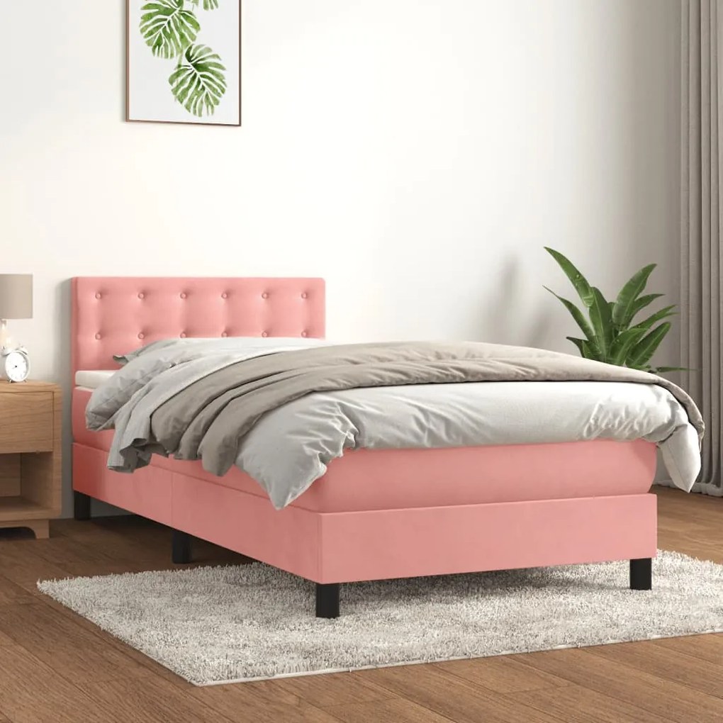 Box spring postel s matrací růžová 90x200 cm samet 3141526