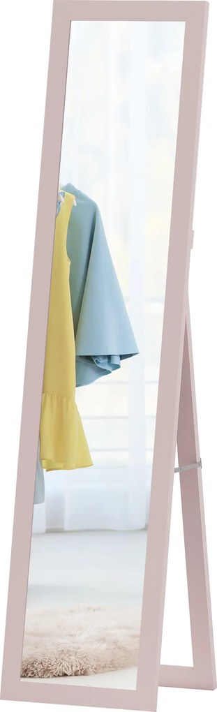 HOMCOM Plné tělo zrcadlo 157x37 cm s MDF rámem, náklonitelné stojací nebo nástěnné zrcadlo, světle perlově růžová