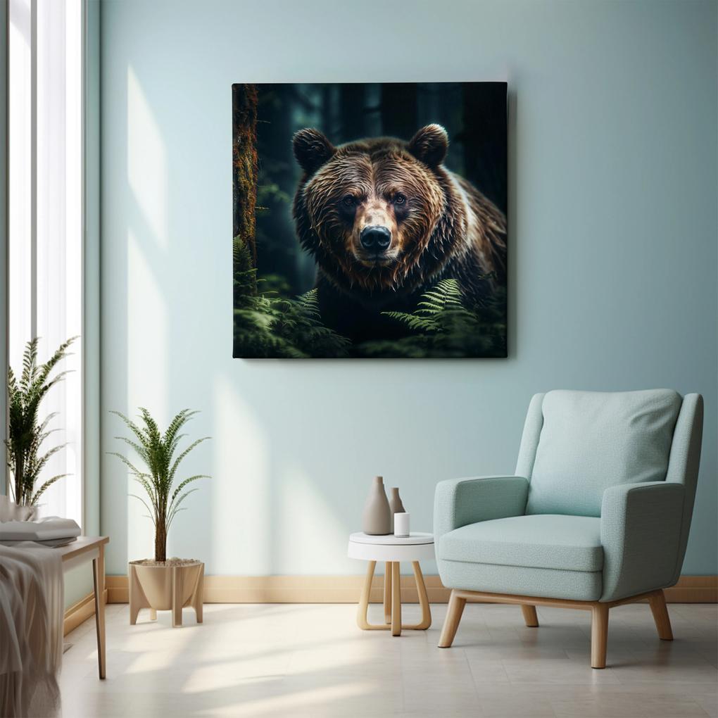 Obraz na plátně - Medvěd v kapradí, Králové divočiny FeelHappy.cz Velikost obrazu: 120 x 120 cm
