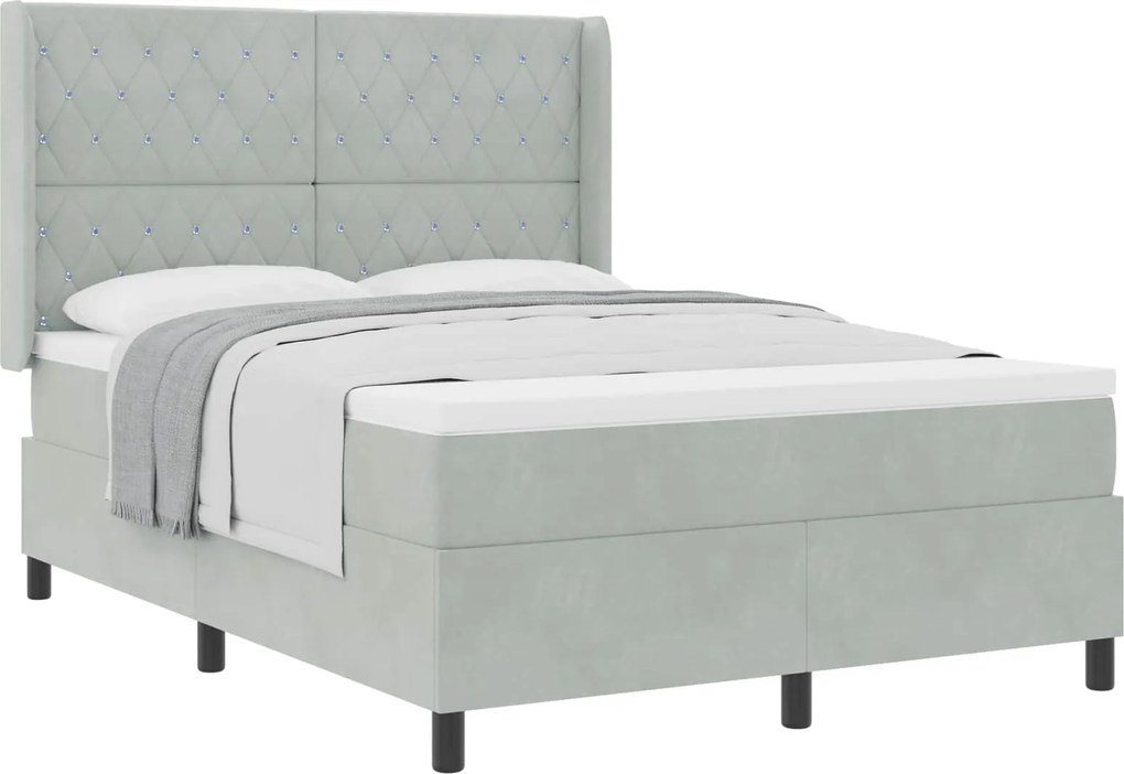 Postel s boxspringem s matrací Světle šedá 140 x 190 cm samet 3341948