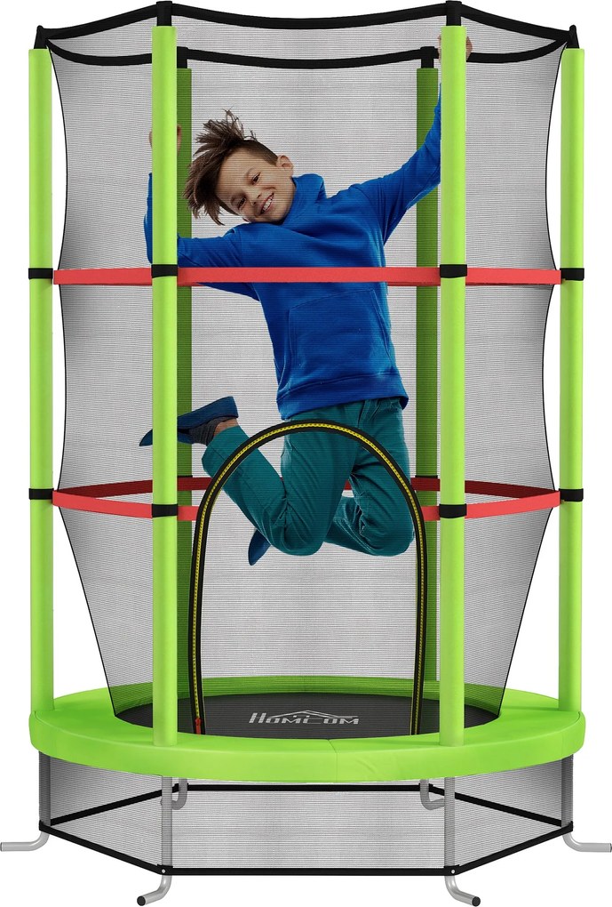 HOMCOM Dětská trampolína Ø140x190 cm pro děti 3-6 let se bezpečnostní sítí, 45 kg nosnost, interiérová zelená | Aosom