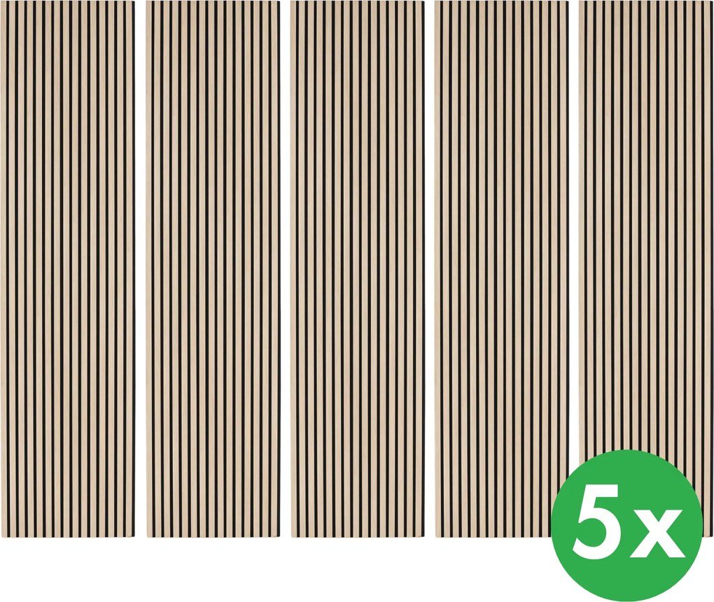 Dřevěný akustický panel, 2400 x 600 mm, B2BP008, balení 5 ks, dub sonoma