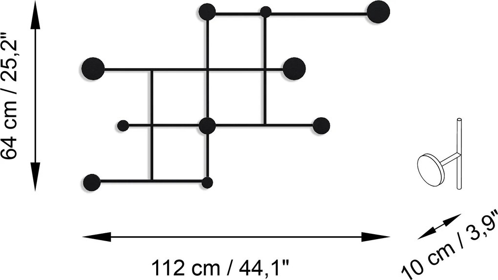 Nástěnný kovový věšák Fatara 112 cm černý