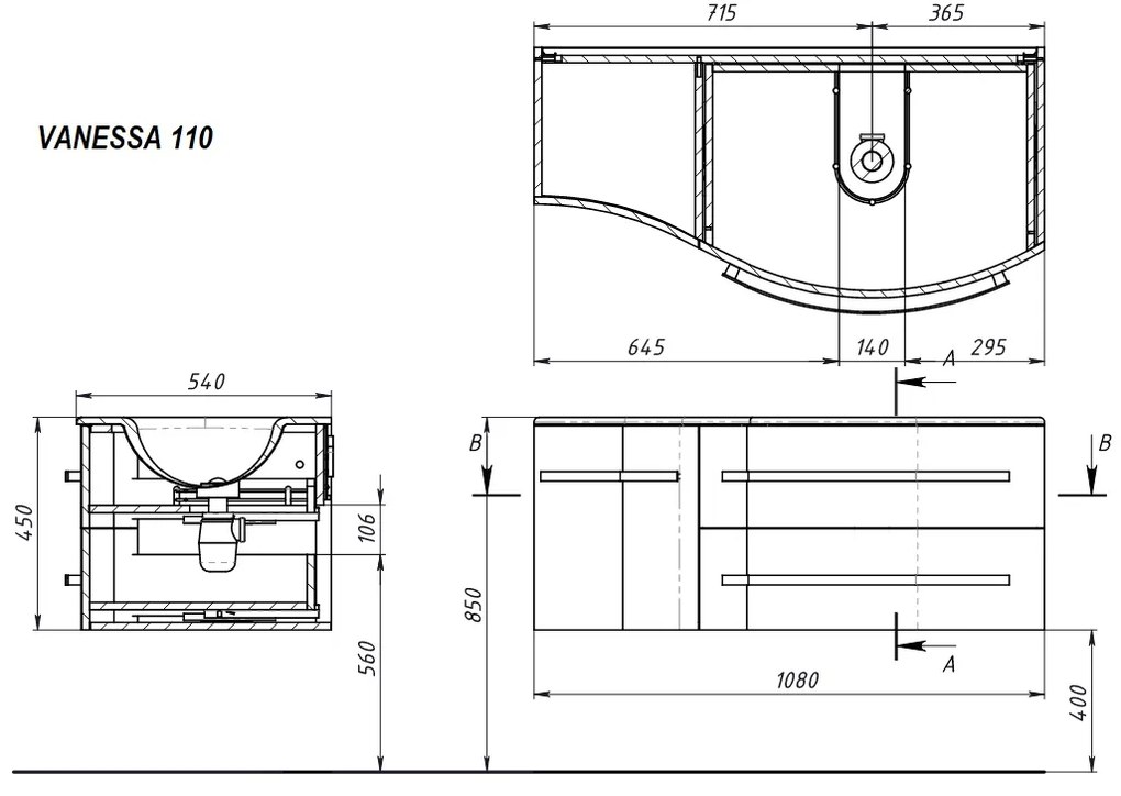 Lavedo Vanessa Indigo Blue 110 koupelnová skříňka s umyvadlem Orientace: Pravá