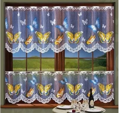 Metrážové vitrážky malované W-AW623567050 Motýlci ( více rozměrů na výběr ) 2023, Rozměr metráže výška záclony 50cm, Šití metráže bez šití