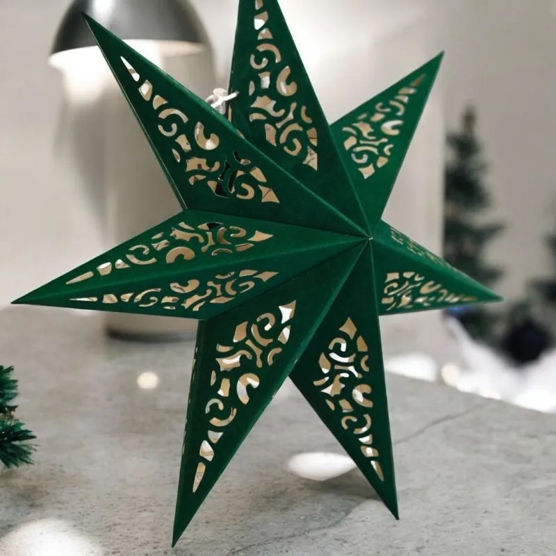 Vánoční papírová hvězda sedmicípá STARLET DELUXE 45 cm, zelená