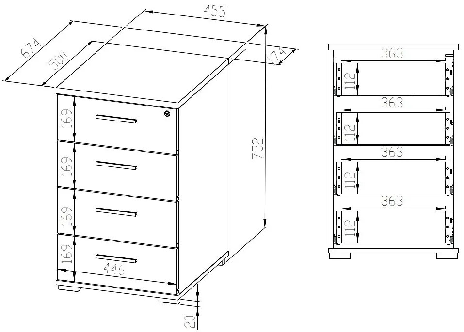 Casarredo - Komfort nábytek Kontejner pod psací stůl POPPY/OPTIMAL 23, 4S se zámkem, dub sonoma