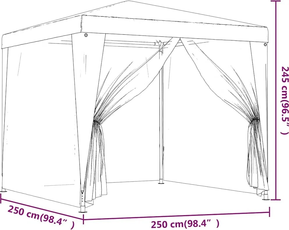 Party stan se 4 síťovanými bočnicemi zelený 2,5 x 2,5 m HDPE 319223