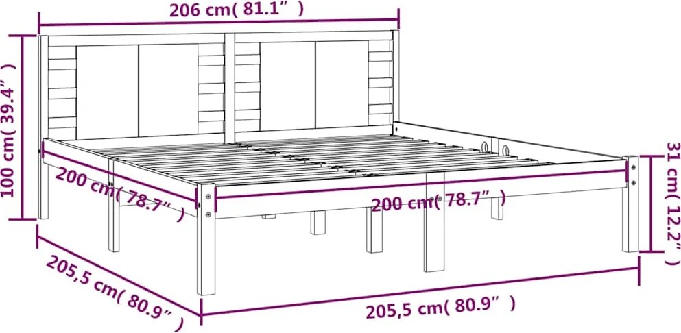Rám postele šedý masivní borovice 200 x 200 cm 3104240