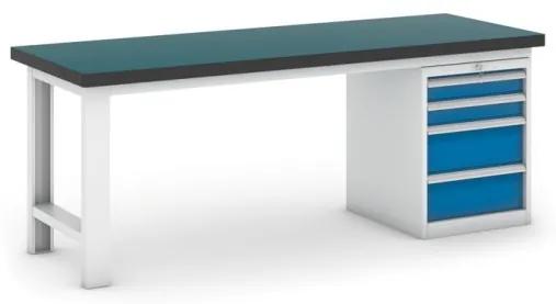 Pracovní stůl do dílny GB se zásuvkovým boxem na nářadí, 4 zásuvky, 2100 mm