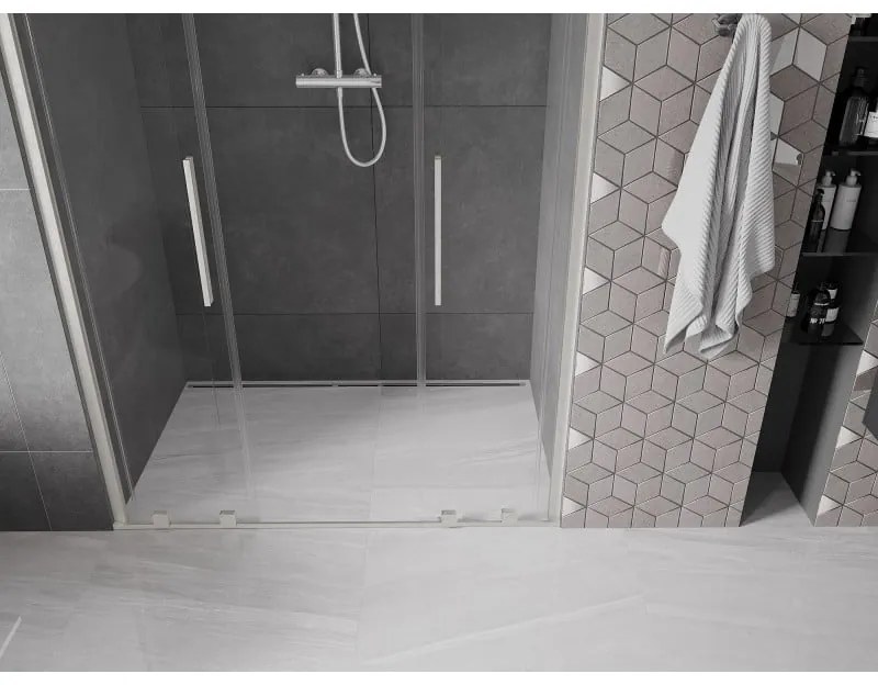 Mexen Velar Duo, posuvné sprchové dveře do otvoru 140 cm, 8mm čiré sklo, broušená ocel, 871-140-000-02-97