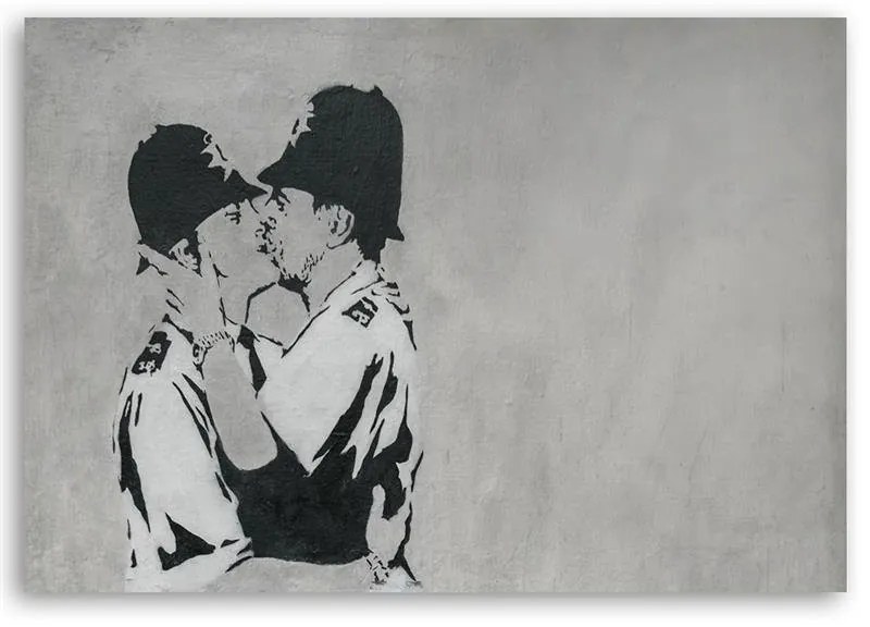 Gario Obraz na plátně Líbání policistů, Banksy nástěnná malba Rozměry: 60 x 40 cm