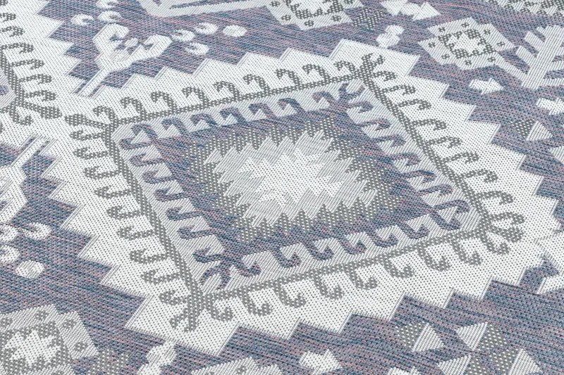Dywany Łuszczów, Kusový koberec Sion Sisal Aztec 3007 blue/pink/ecru – na ven i na doma, 160x220, modrá, chodba / předsíň