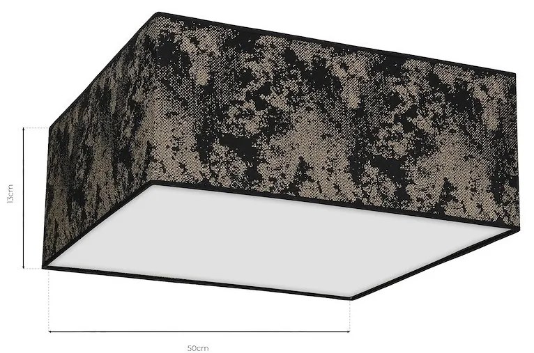 Stropní svítidlo Satino Square, 1x černé/zlaté textilní stínítko, (bílé plexisklo), (50 cm)