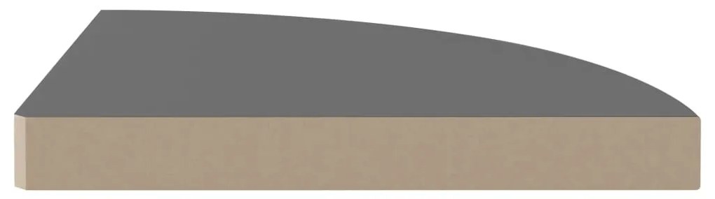 Plovoucí rohové police 4 ks šedé vysoký lesk 35x35x3,8 cm MDF