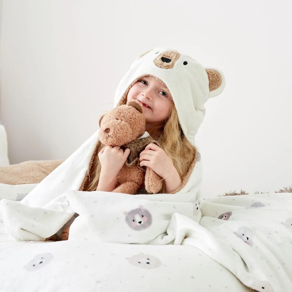 Hnědá/krémová dětská deka s kapucí z mikroplyše 90x125 cm Cosy Bear – Catherine Lansfield