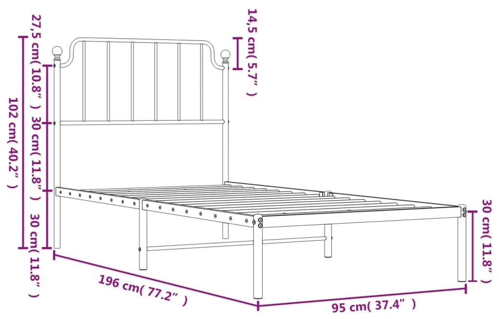 Kovový rám postele s čelem černý 90 x 190 cm - Default Title