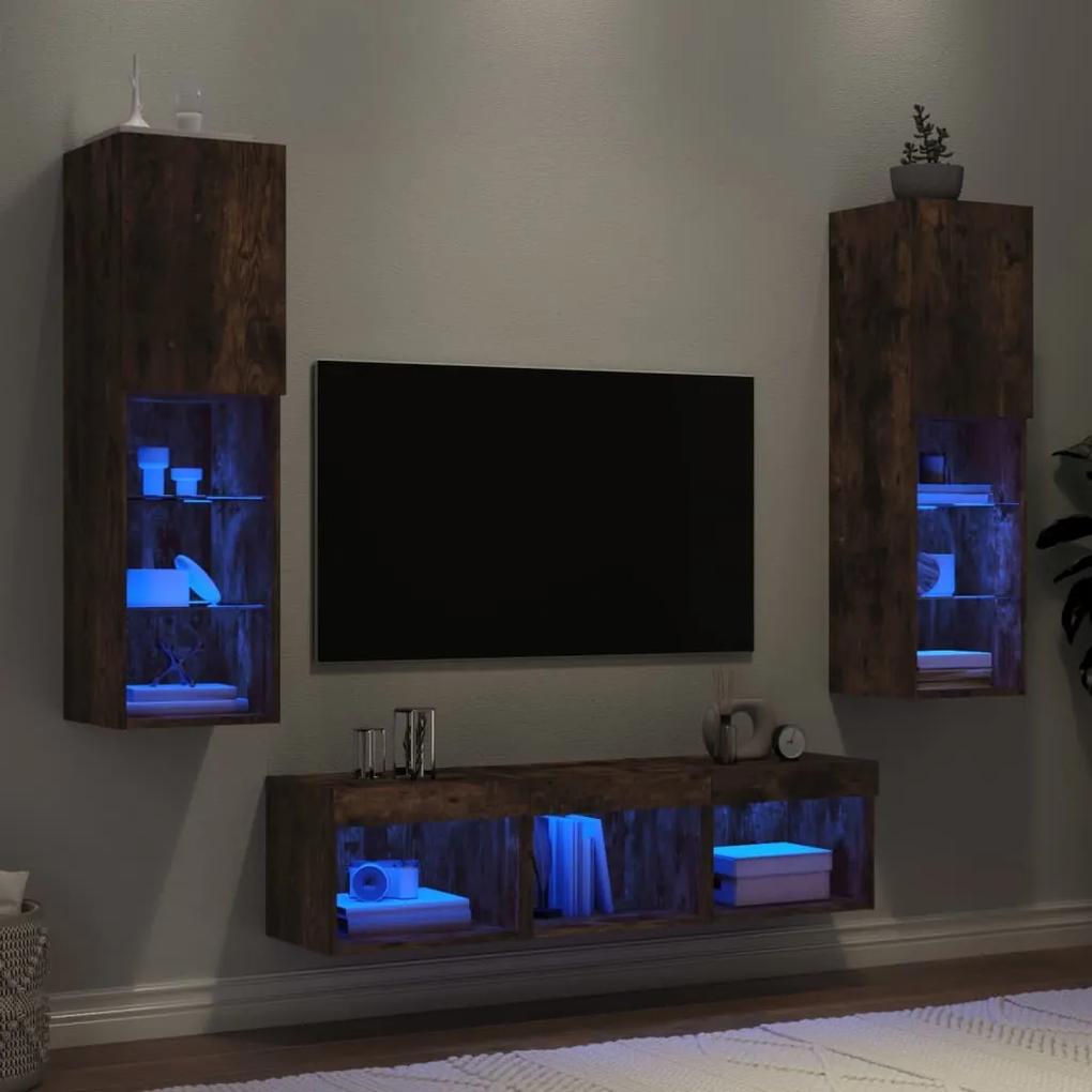vidaXL 5dílná obývací stěna s LED kompozitní dřevo [3216607] Barva: hnědý dub