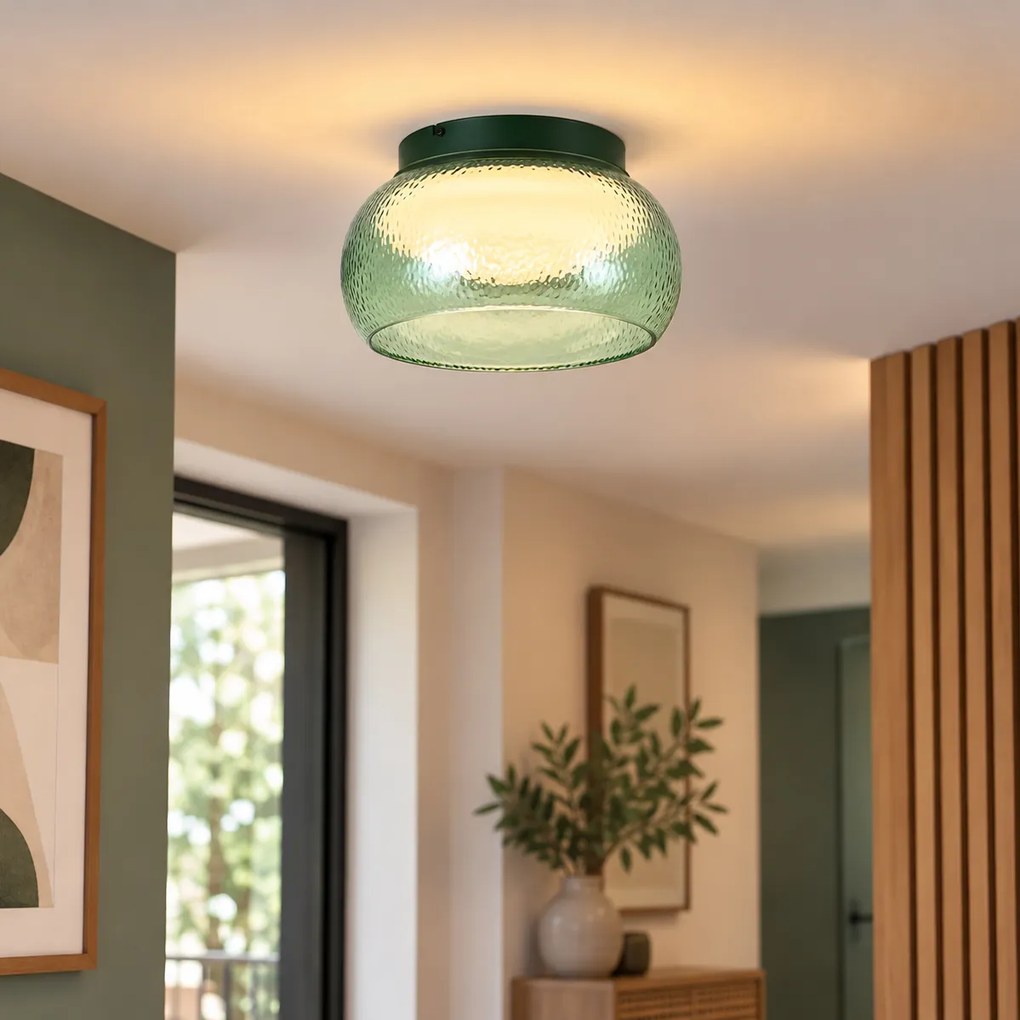Art Deco Stropní svítidlo zelené se sklem vč. LED 3-krokové stmívatelné - Thimble