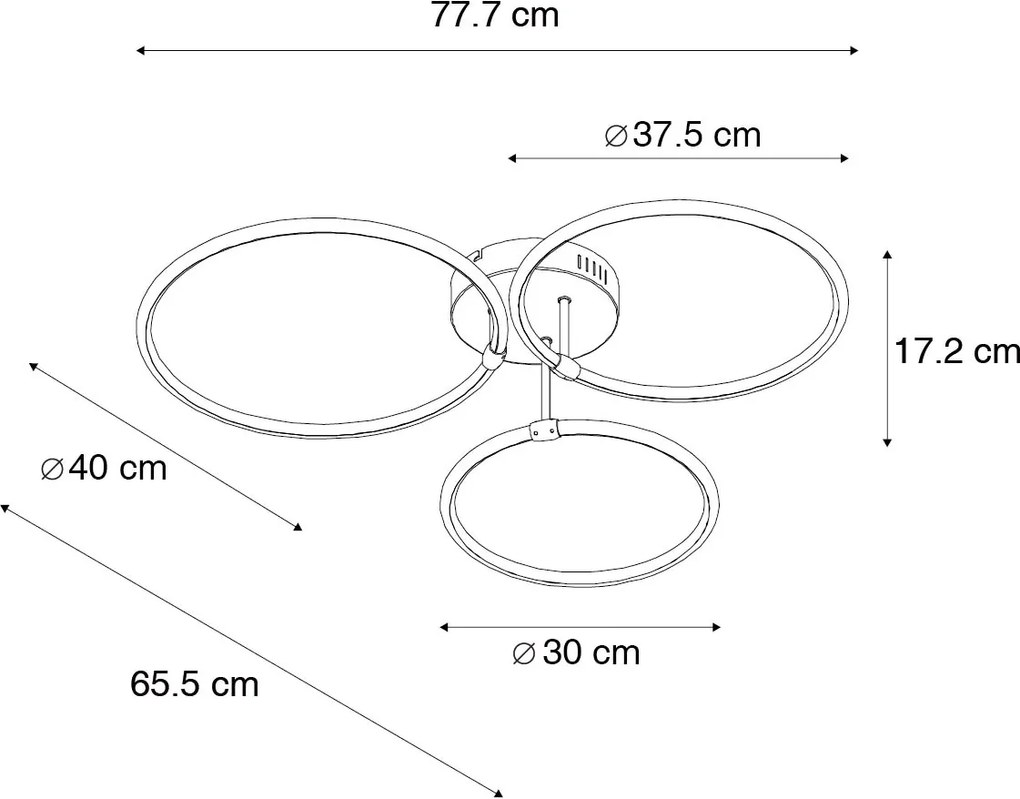 Ocelové stropní svítidlo vč. LED 3-stupňové stmívatelné 3-světlo - Joaniqa