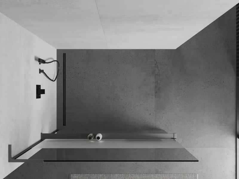 Mexen Kioto+ L, sprchová zástěna Walk-In s poličkou a věšákem 100 x 200 cm, 8mm čiré sklo-námraza, grafitový profil, 800-100-123-95-35