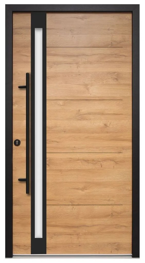 SplenDoor Vchodové dveře Thermodoor PLUS SP30A, 90 L, rozměr vč. zárubně: 1000 × 2100 mm, ocel, levé, dub Natur, prosklené