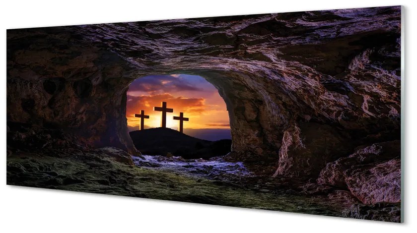 akrylový obraz kříže při západu slunce 120x60 cm