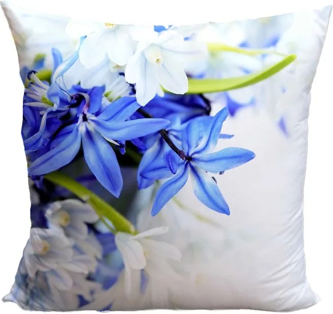 Polštář Modré a bílé květy 40x40 cm