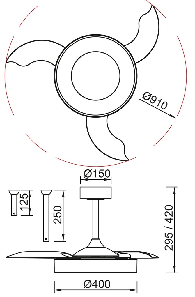Matra 9012 Niseko S, rozvinovací ventilátor se svítidlem a dálk. ovladačem, LED 45W 2700-5000K, bílá, průměr 40/91cm