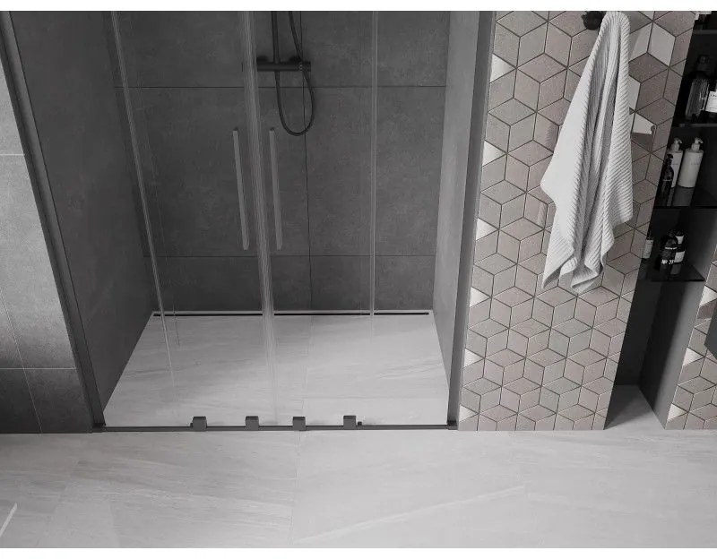 Mexen Velar L Duo, posuvné sprchové dveře do otvoru 140 cm, 8mm čiré sklo, broušený grafit, 871-140-003-02-95