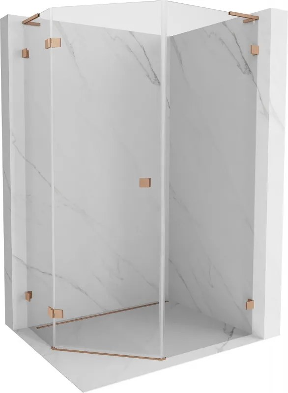 Mexen Lunar, L pětiúhelníkový sprchový kout naklápěcí doleva 80 x 90 cm, 8mm čiré sklo, profil měděná matná, 831L-080L-090P-65-00-L