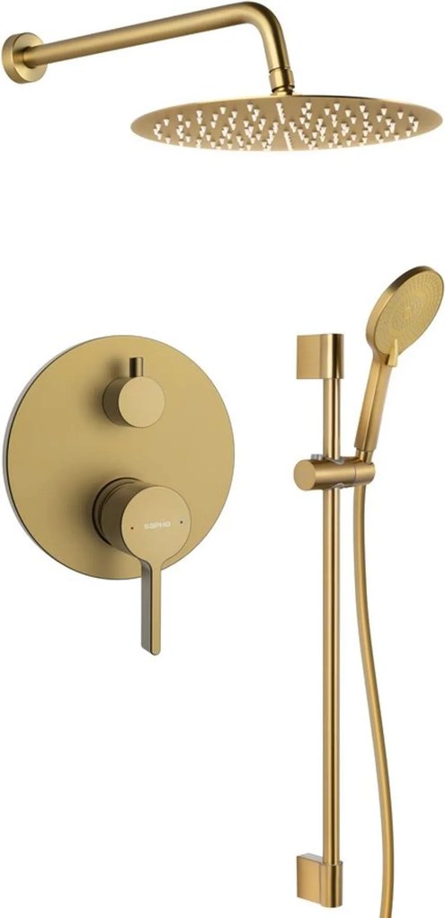 Sapho Iconic - Sprchový set s baterií pod omítku, s tělesem, průměr 30 cm, matná zlatá AF042GB-02