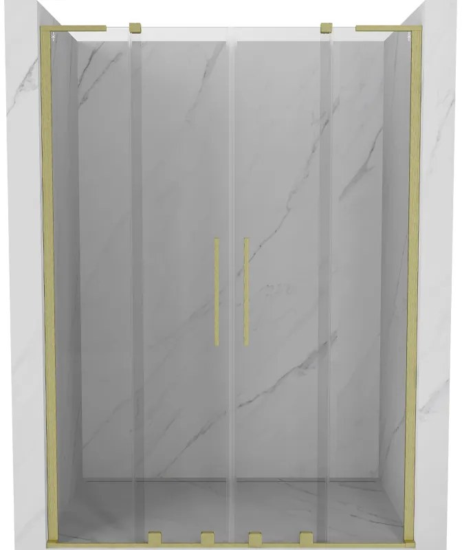 Mexen Velar L Duo, posuvné sprchové dveře do otvoru 140 cm, 8mm čiré sklo, zlatá matná, 871-140-003-02-55