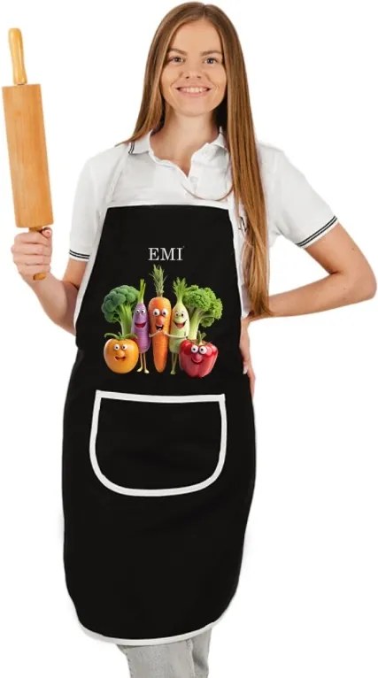 Kuchyňská zástěra Happy Veggie EMI, černá
