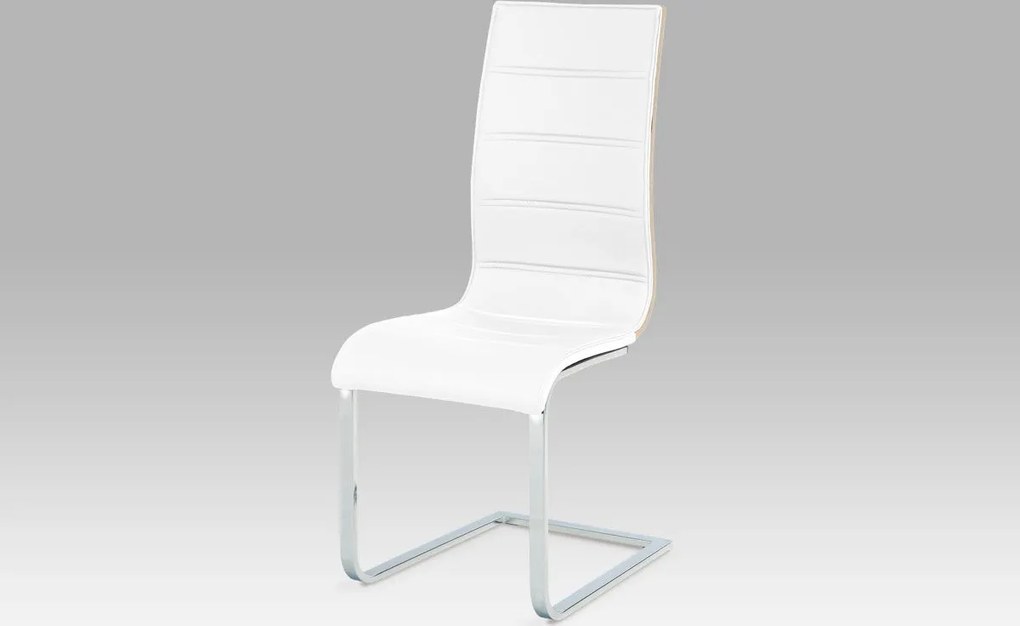 Autronic Jídelní židle, koženka bílá / sonoma / chrom WE-5022 WT