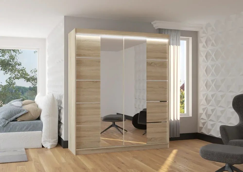 Posuvná skříň se zrcadlem a LED osvětlením TRAVES 180