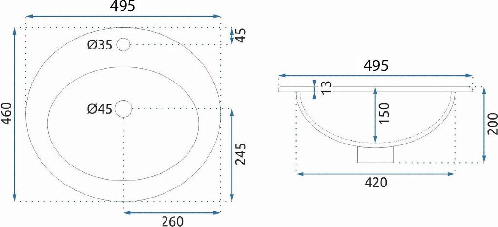 Rea Dalia, zapuštěné umyvadlo 50,5x45x18 cm, bílá lesklá, REA-U4122