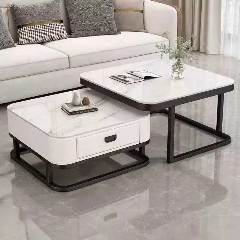 LuxuryForm DESIGN Konferenční stolek ARAGON 70 × 70 / 60 × 60 cm – bílý / bílý mramor (set 2 ks)
